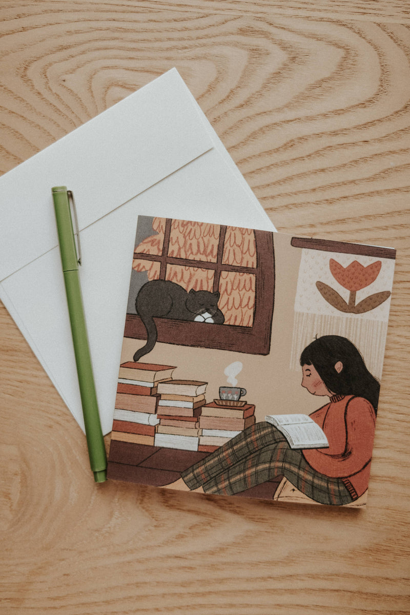 Bookworm Greeting Card – Six and Seven Fiber